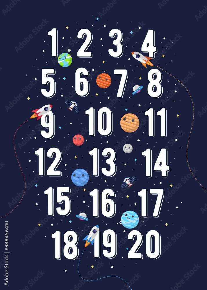 Vector Space Number for Kids. Vector illustration of number graphics ...