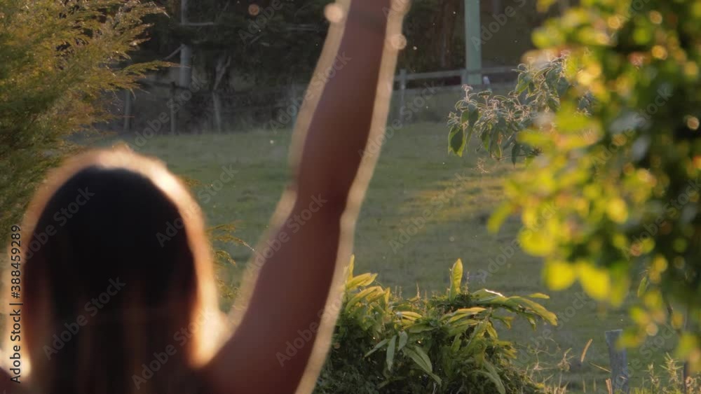 Vidéo Stock Girl Raised Both Hands With Swarm Of Flying Flies Seen On ...