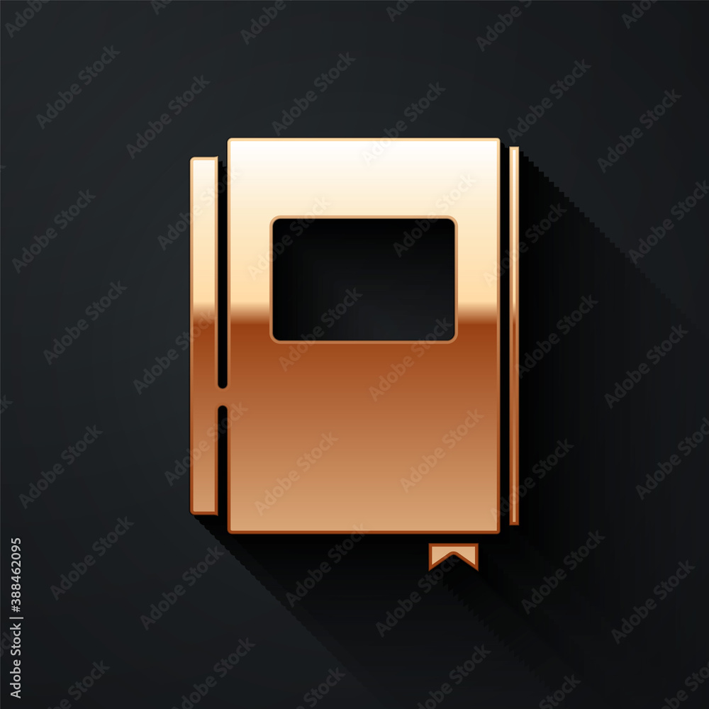 Gold Book icon isolated on black background. Long shadow style. Vector ...