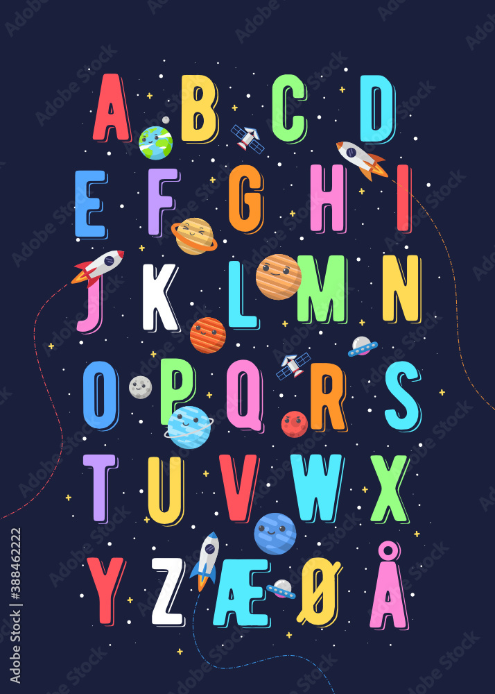 Colorful denmark alphabet for kids. Alphabet vector graphics ...