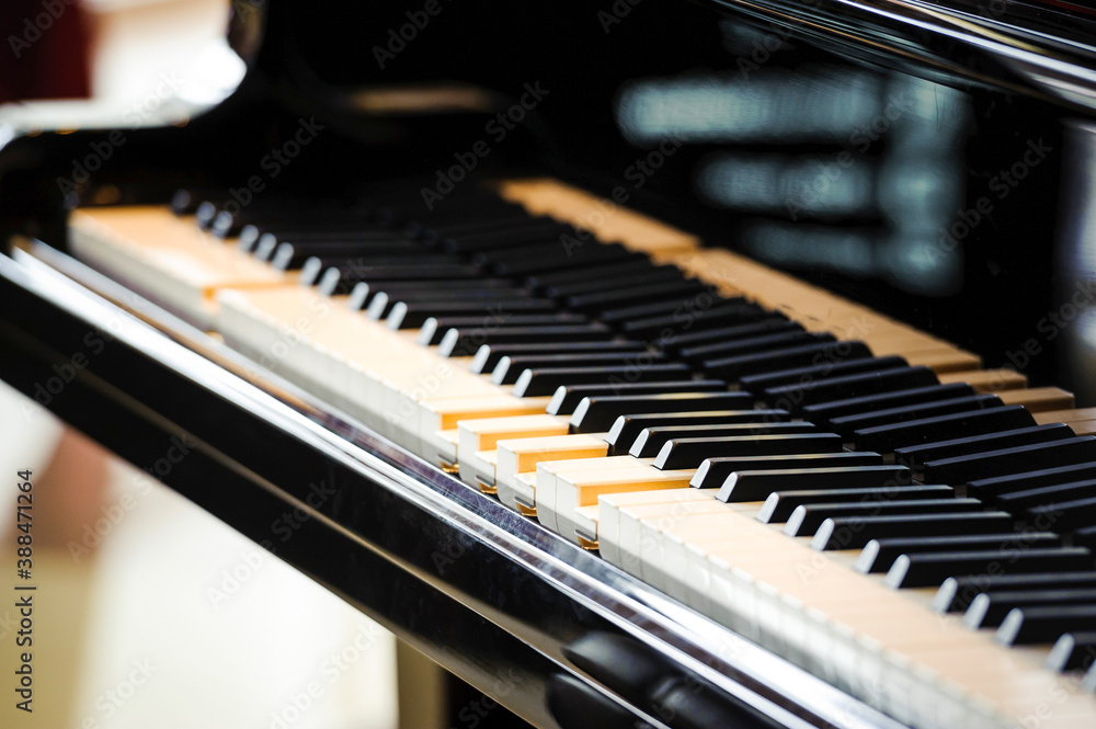 Close Up Of Classic Black Grand Piano Keyboard With Five White Stuck Piano Keys Piano Keys Can close-up-of-classic-black-grand-piano-keyboard-with-five-white-stuck-piano-keys-piano-keys-can