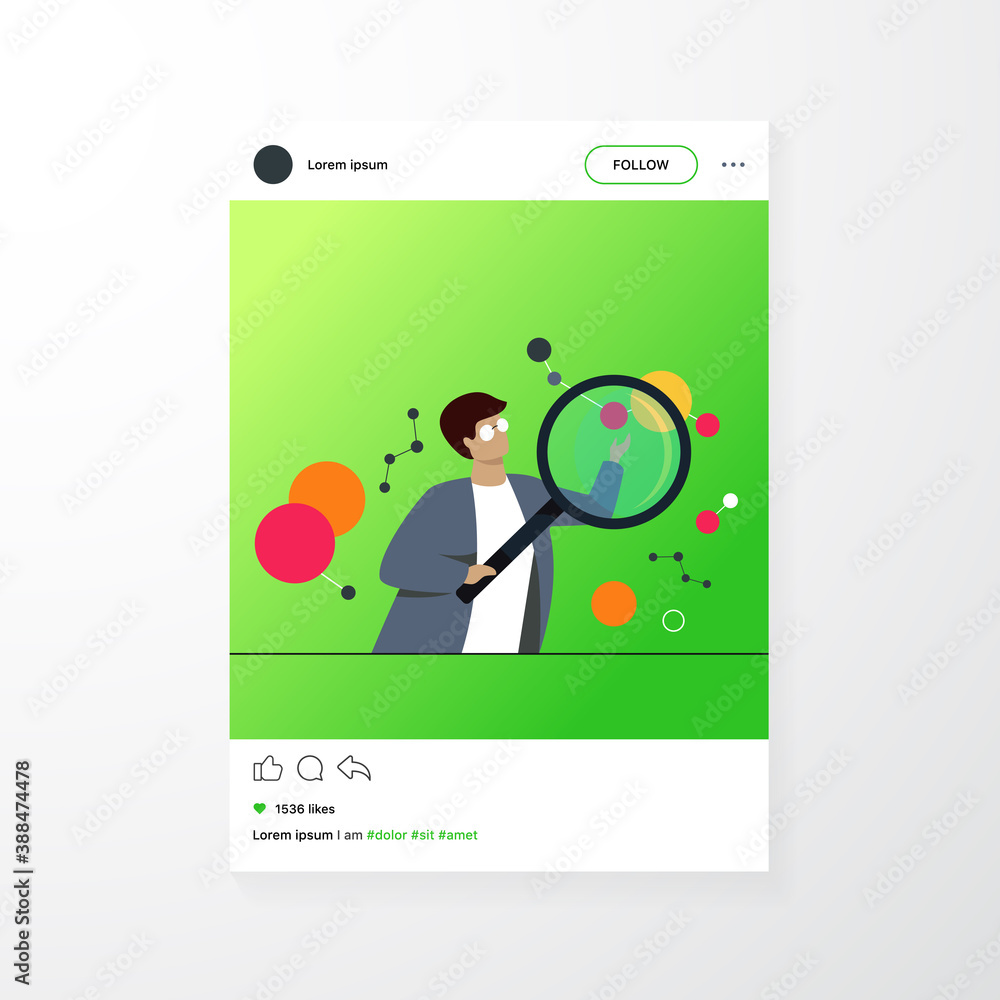 Scientist doing scientific research. Cartoon character using magnifying ...