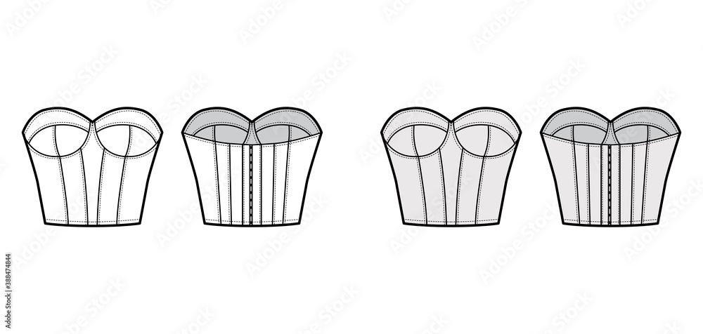 Bustier Corsetry lingerie technical fashion illustration with molded ...