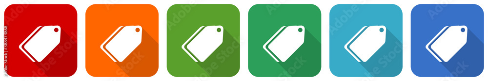 Label ticket icon set, flat design vector illustration in 6 colors ...