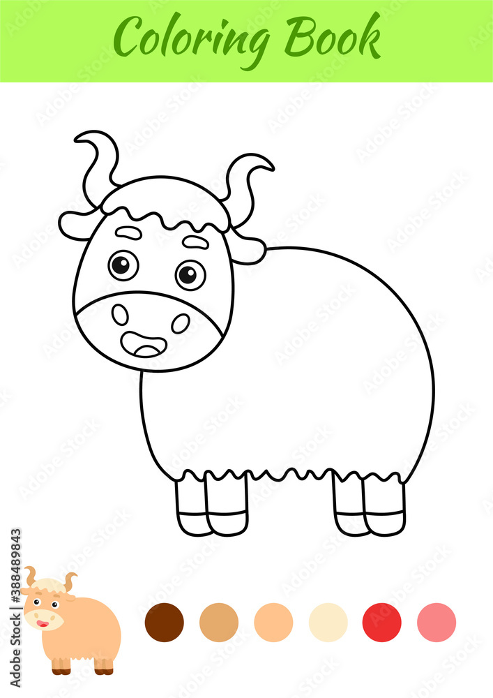 Coloring page happy yak. Coloring book for kids. Educational activity ...