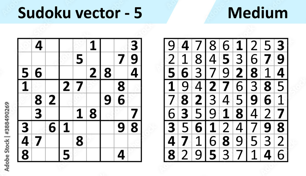 Sudoku game with answers. Simple vector design set Sudoku. Blank template. Complexity of the ...