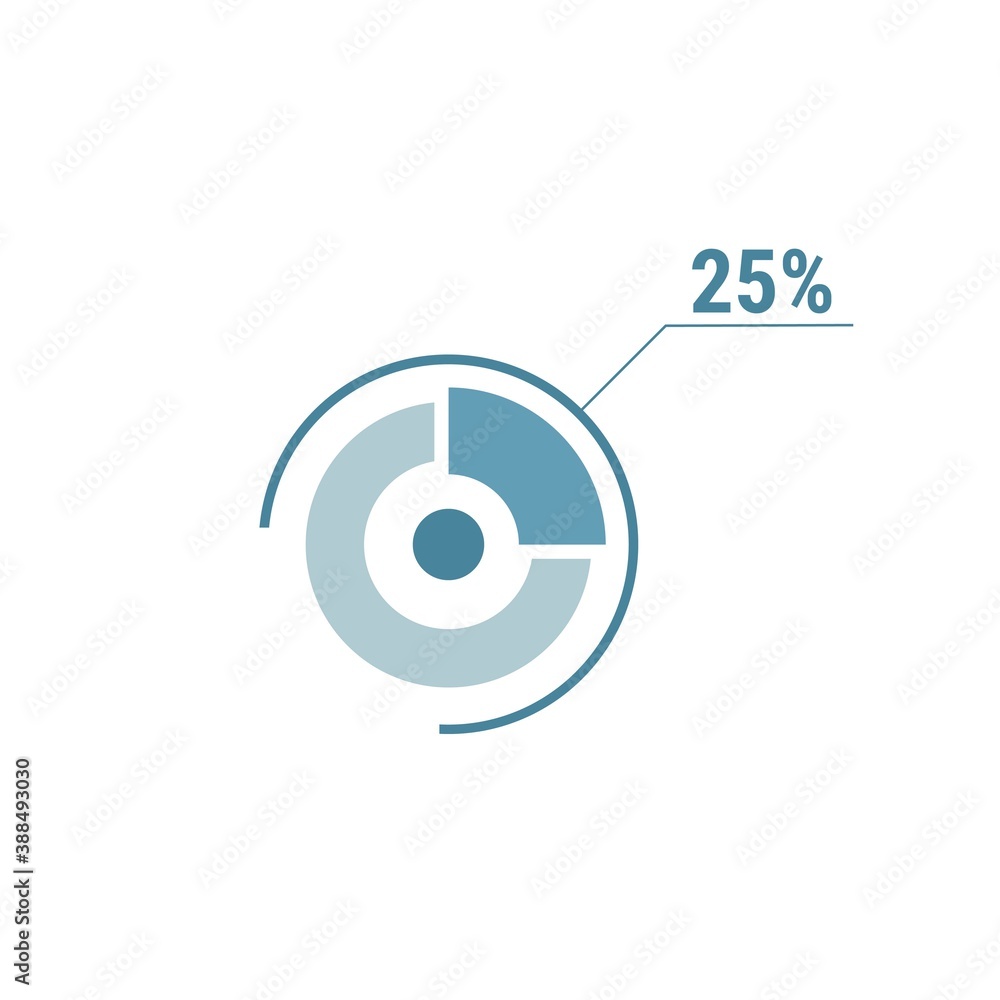 Twenty five percent chart, 25 percentage diagram, vector circle chart ...