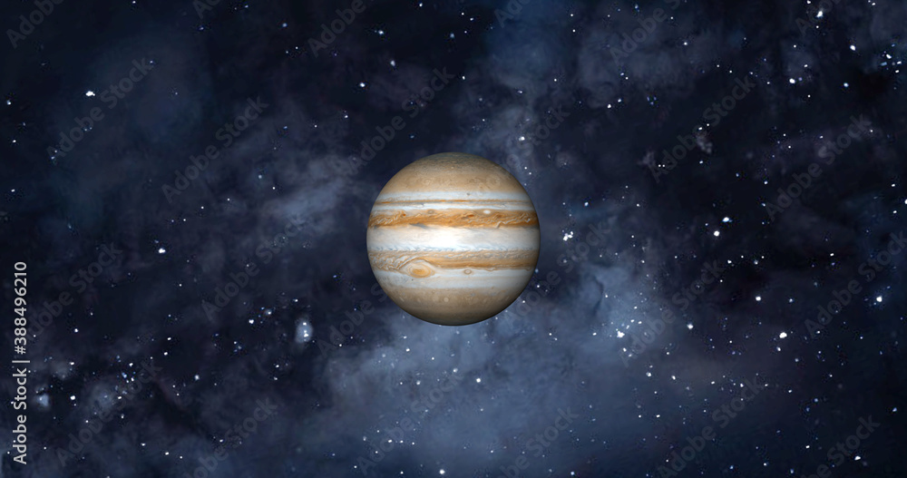Jupiter planet on space with colorful starry night. front view of ...