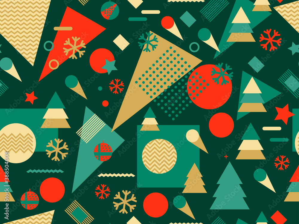 Christmas seamless pattern with Christmas decorations and geometric ...