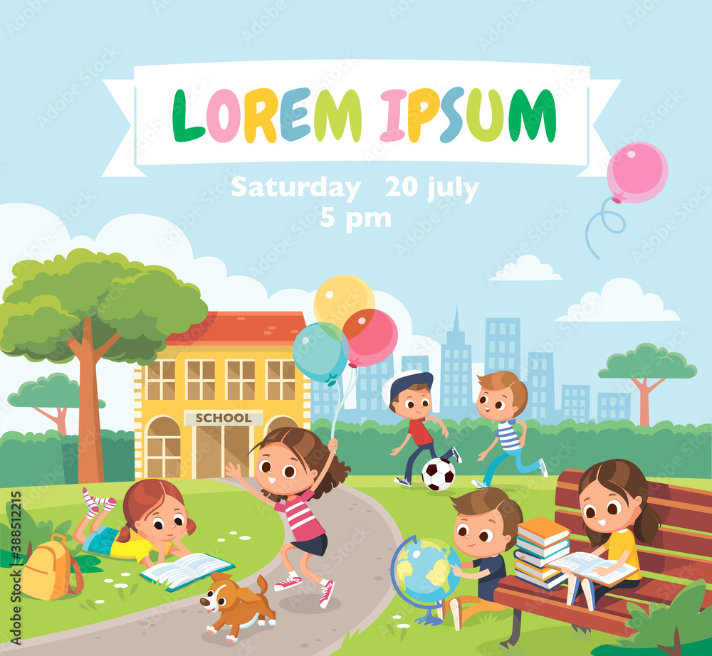 End of a school day, year. Pupils classmates, freshman, junior, on ...