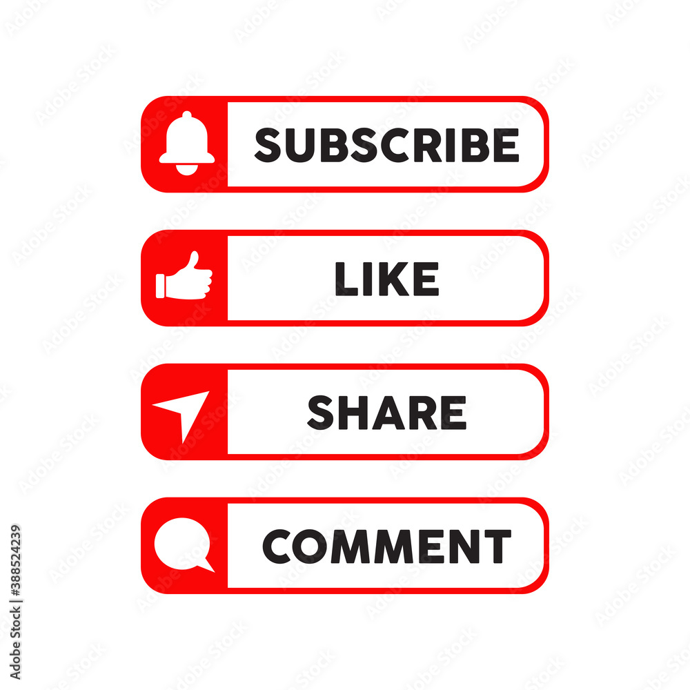 Subscribe, Like, Share and Comment button symbol design for social ...