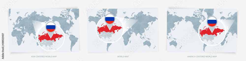 Vetor de Three versions of the World Map with the enlarged map of ...