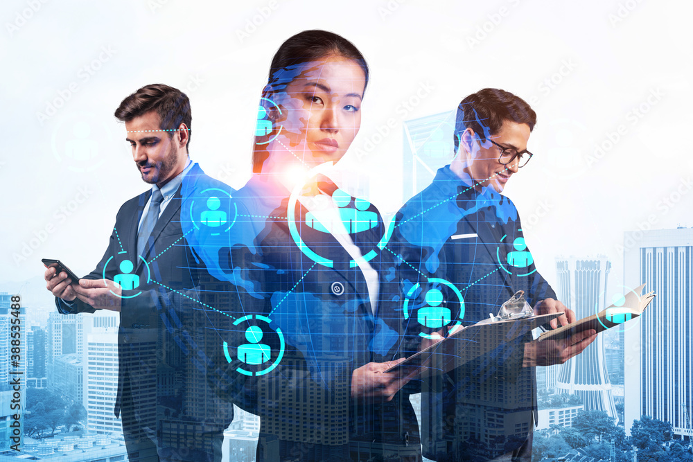 Group of SMM specialists working on social media marketing strategy to ...