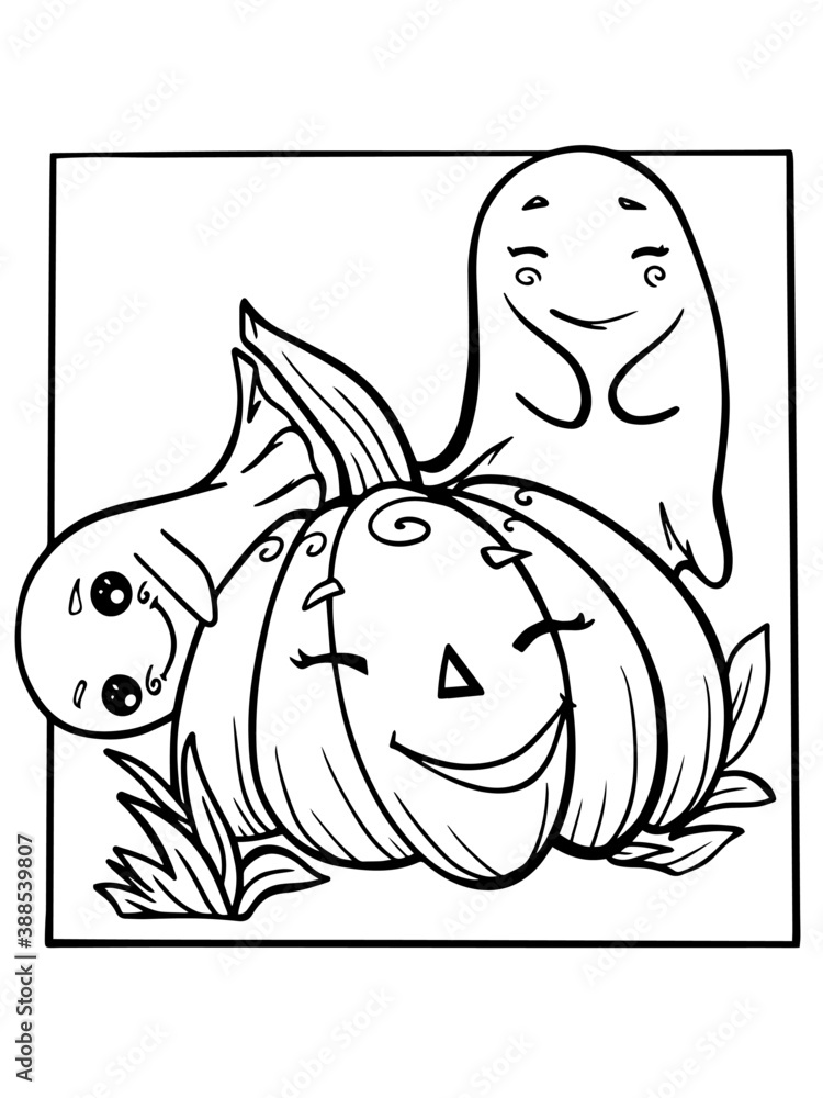 Coloring book page for Halloween ghosts and pumpkin holiday outline ...