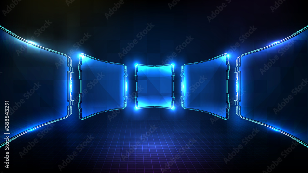 abstract futuristic background of blue glowing technology sci fi frame ...