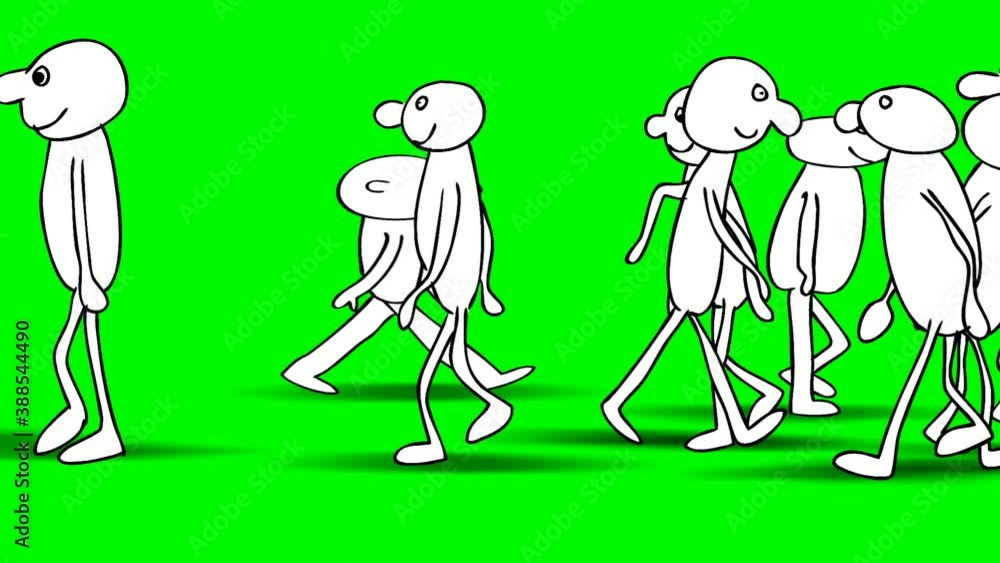 CARTOON CHARACTERS WALKS ON A GREEN SCREEN Cartoon characters are ...