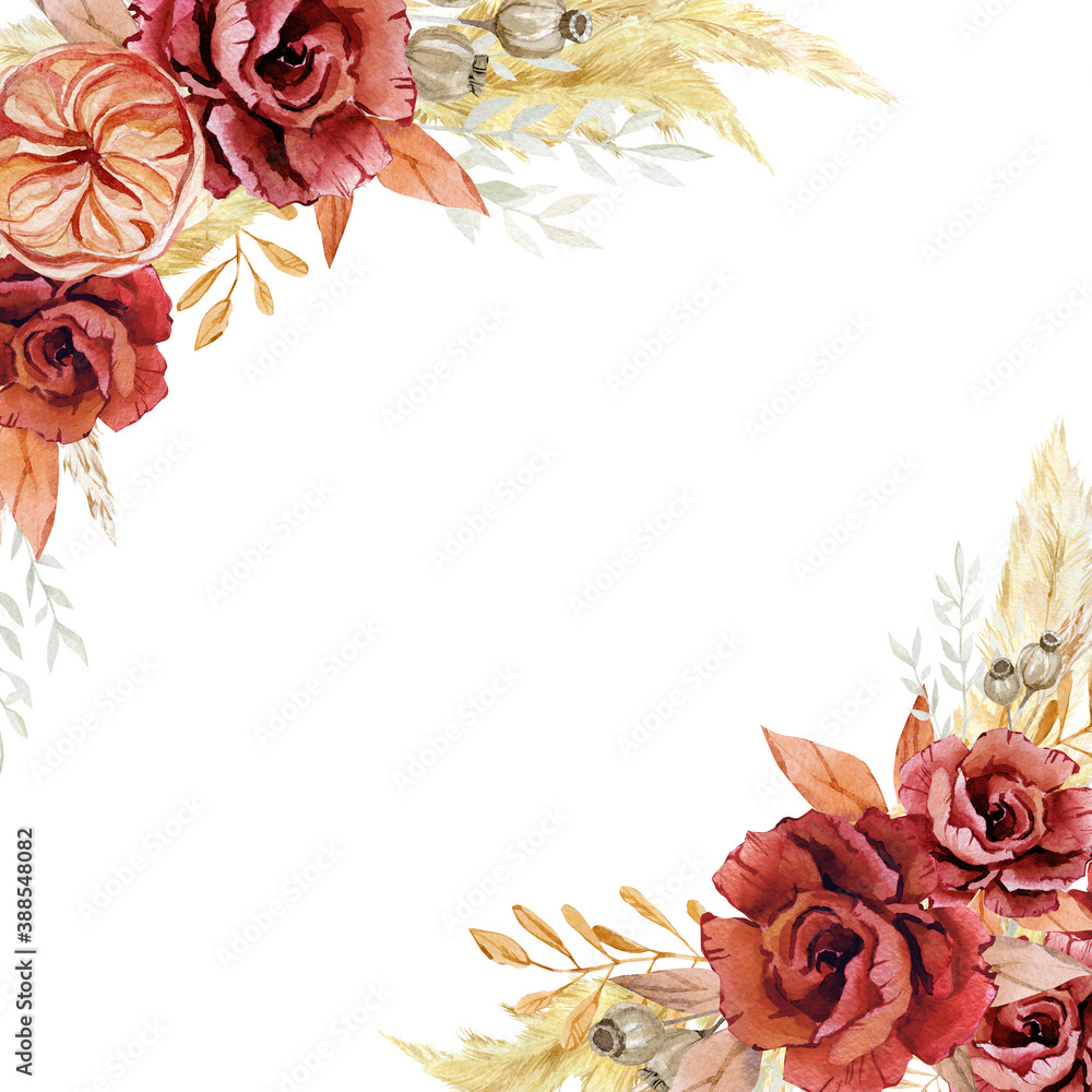 Fototapeta Akwarela kwiat bordowy transparent. Jesienna jesień ...