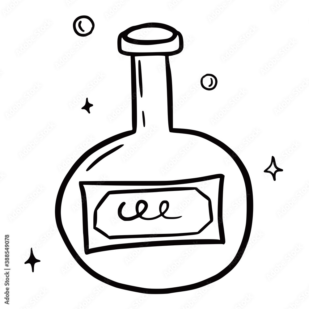 Hand drawn vector isolated potion icon. Black outline illustration of ...