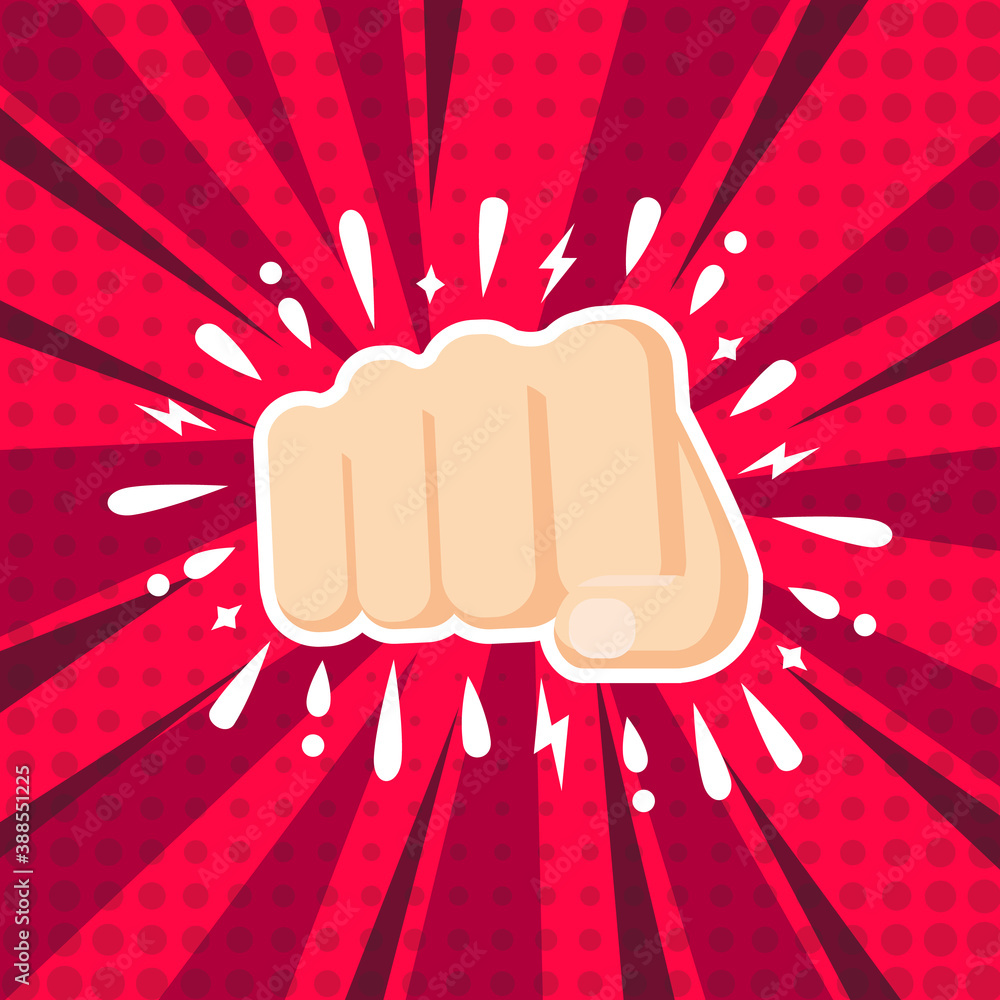 Fist punch, impact. Comic pop art style. Fighter concept. Vector ...