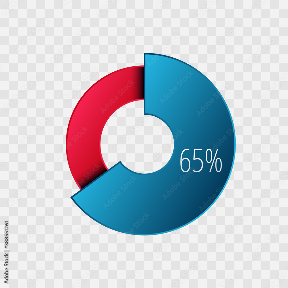 65 percent pie chart isolated on transparent. Percentage vector symbol ...