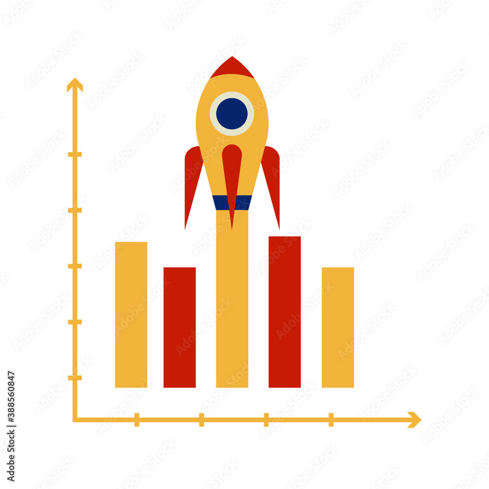 Growth graph with rocket. Concept: profit growth, career success ...