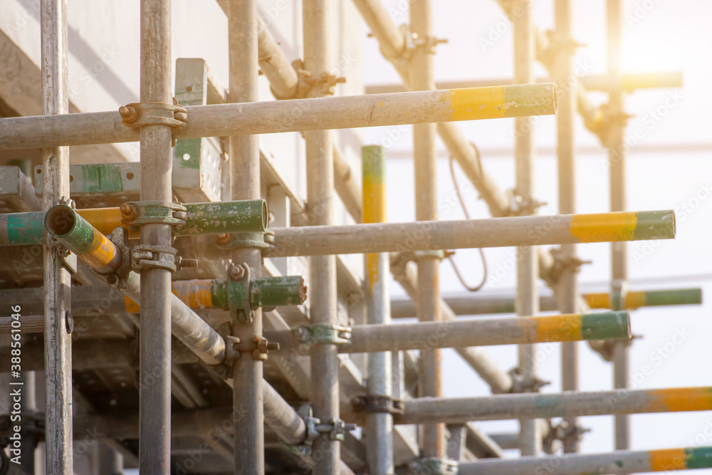 Scaffolding pipe clamp and parts,Construction site with scaffold tower ...