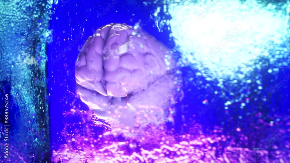 A frozen human brain inside a spinning ice cube. Seamless loop 3d ...