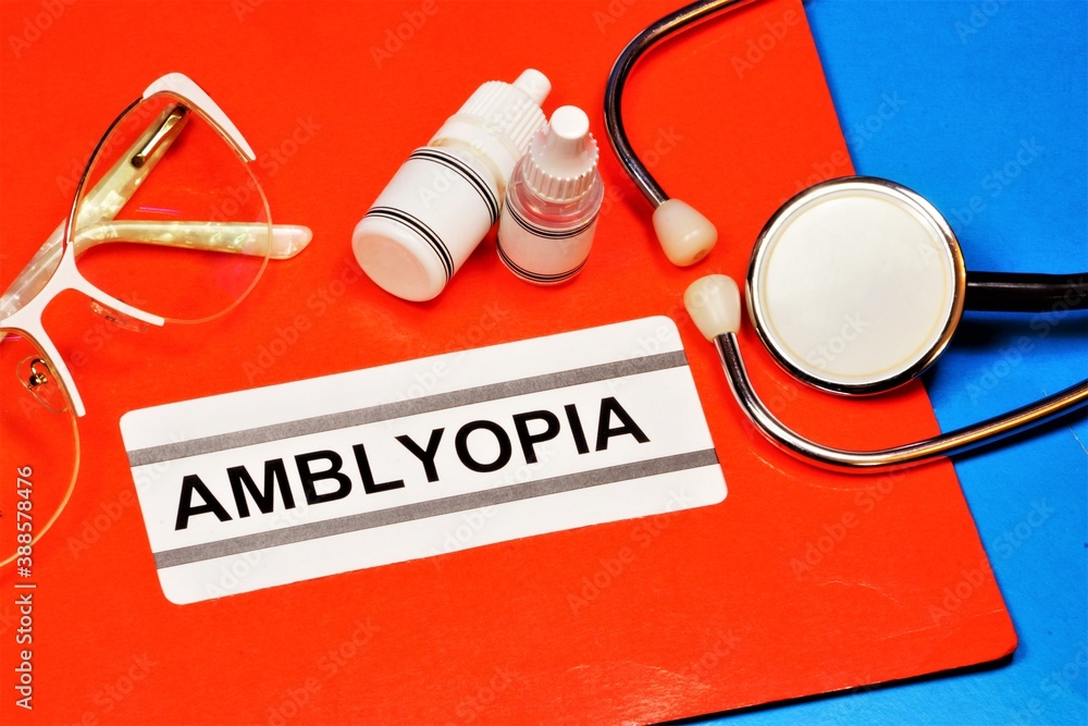 Amblyopia-reduced visual acuity. Text label to indicate the state of ...