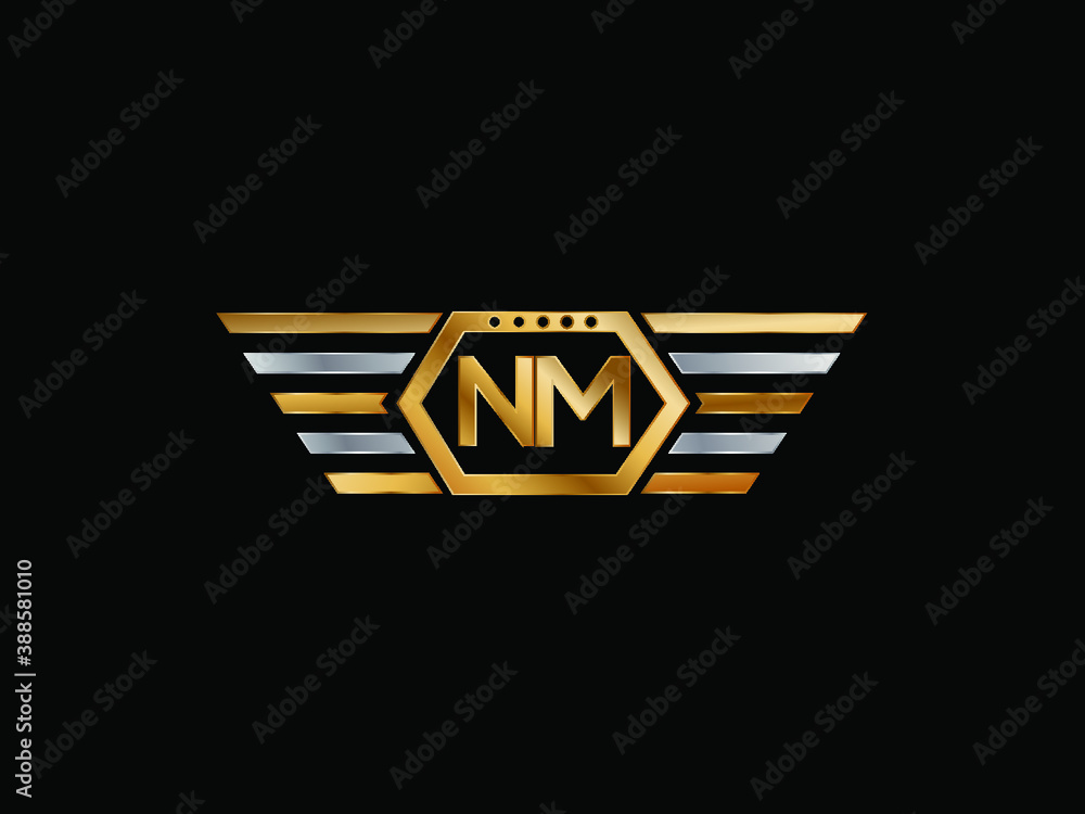 NM Letter Initial with Royal Template. elegant with wing logo vector ...