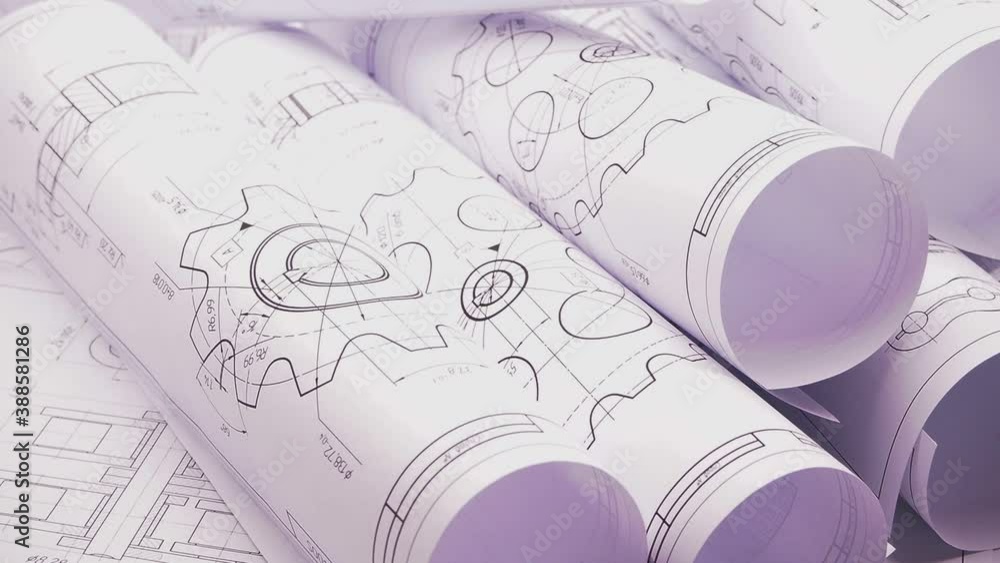 paper engineering drawings of industrial parts and mechanisms Stock ...