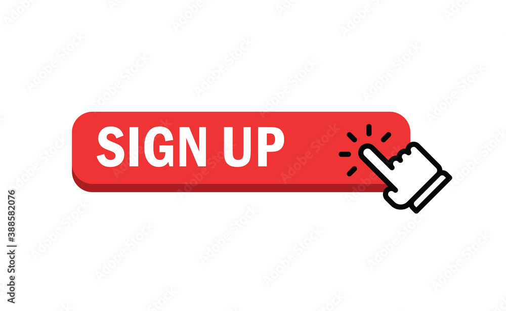 Sign up button with hand clicking icon. Stock Vector | Adobe Stock