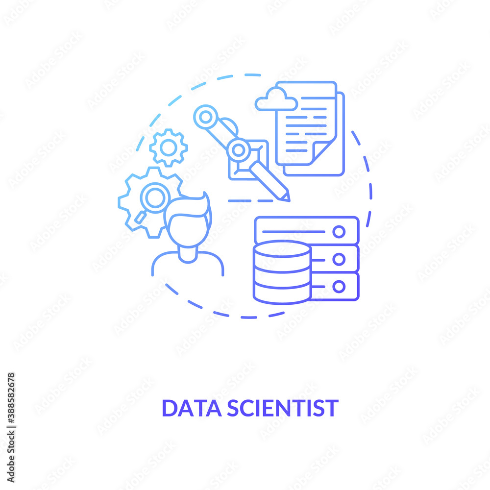 Data Scientist concept icon. Checking lots of incoming data. Analysing ...