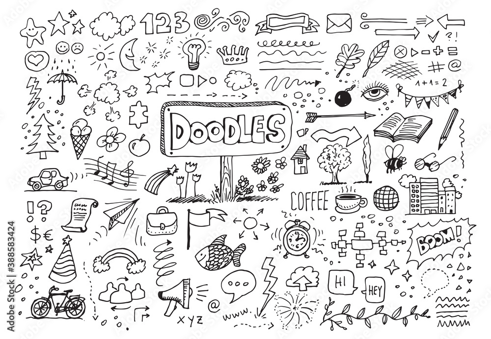 Different doodles hand drawn vector set Stock Vector | Adobe Stock