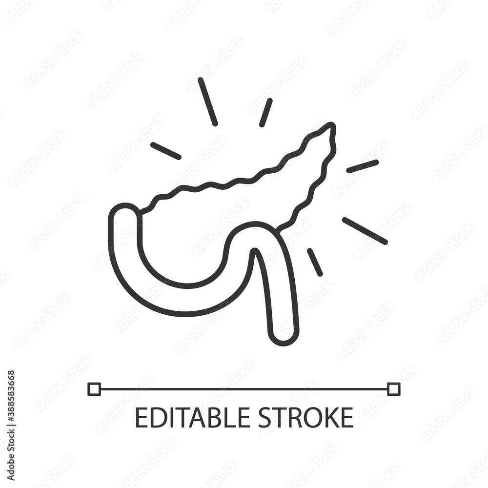 Pancreatitis linear icon. Stomach disease. Pathologic pancreas ...