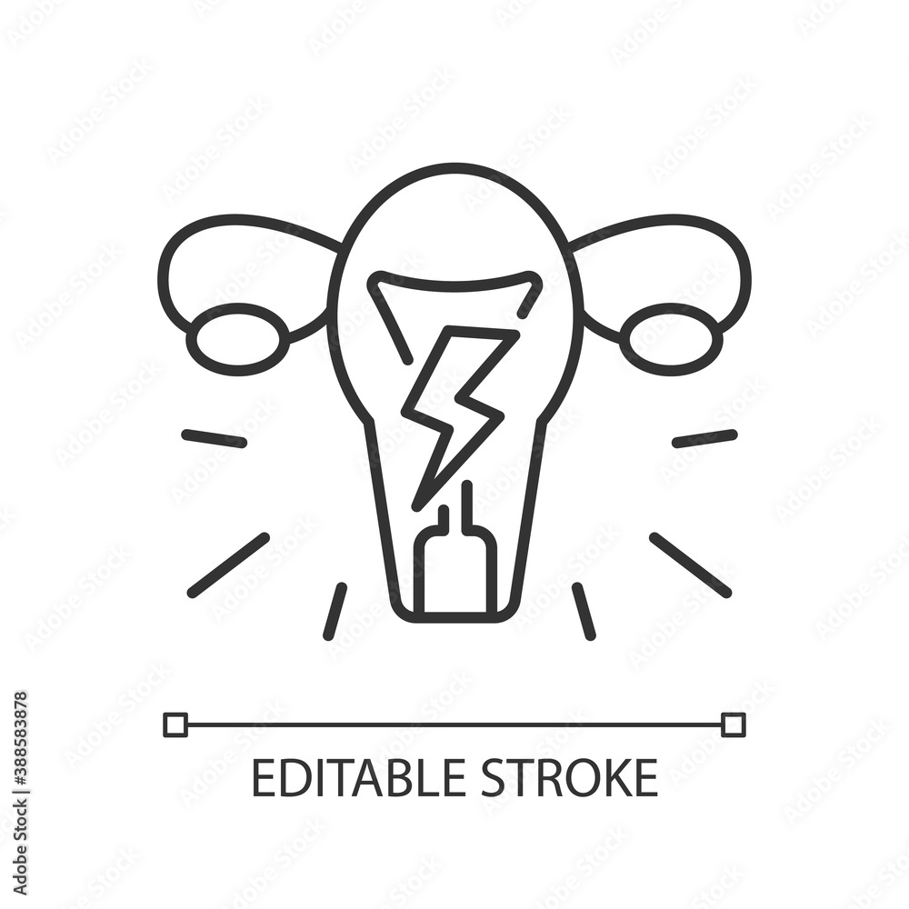 Menstrual cramps linear icon. Dysmenorrhea. Throbbing, aching pain ...