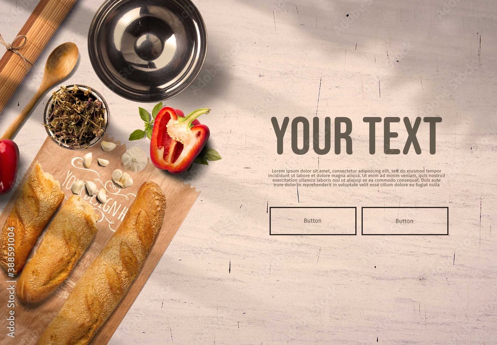 Kitchen Utensils and Bread Mockup with Shadows and Bright Wall ...