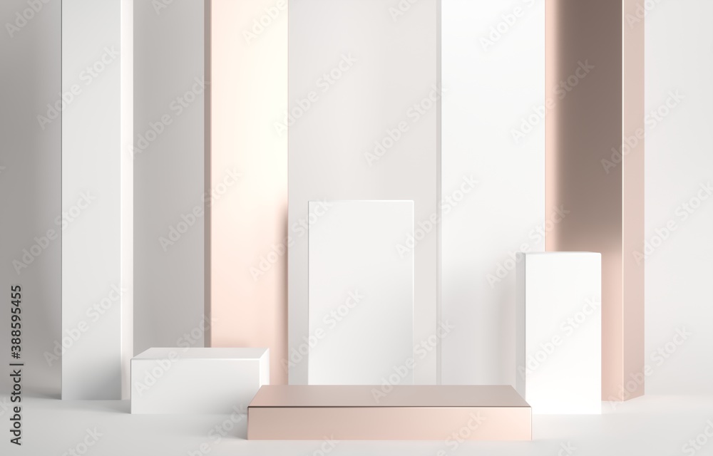 Podium, exhibition cubes pedestal - 3d render illustration. Stand for ...