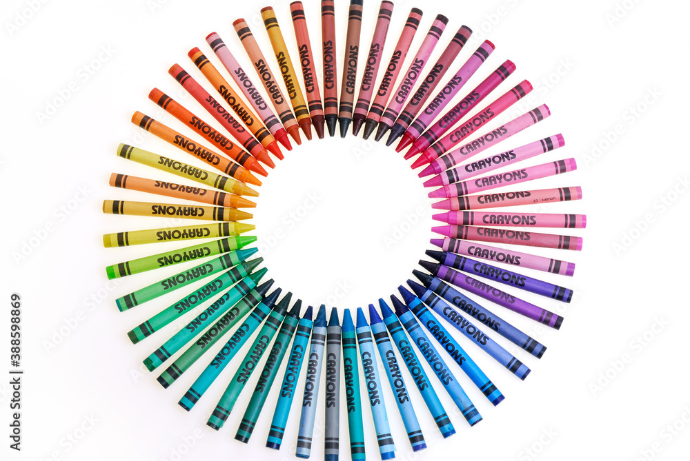 Color wheel of crayons top view Toronto, Canada - March 12, 2006 Stock ...