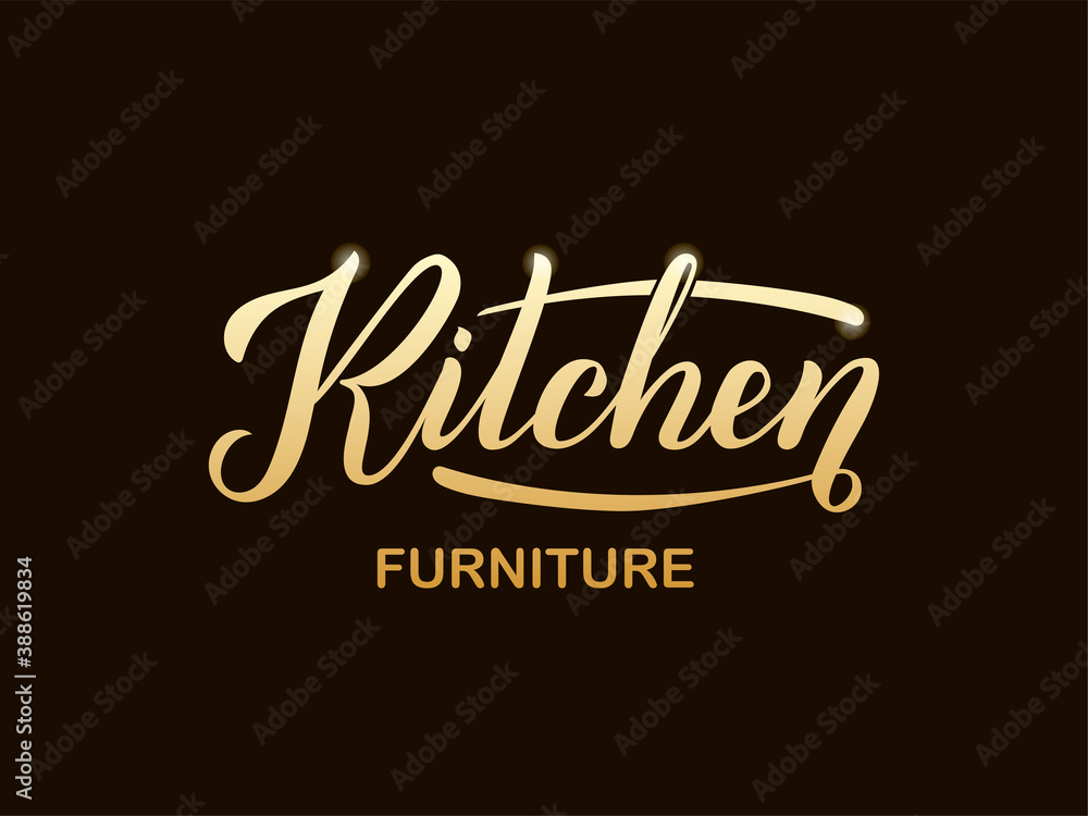 Vector illustration of kitchen furniture lettering for banner, logo ...