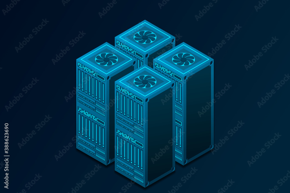 Datacenter isometric vector illustration. Abstract hosting server or ...