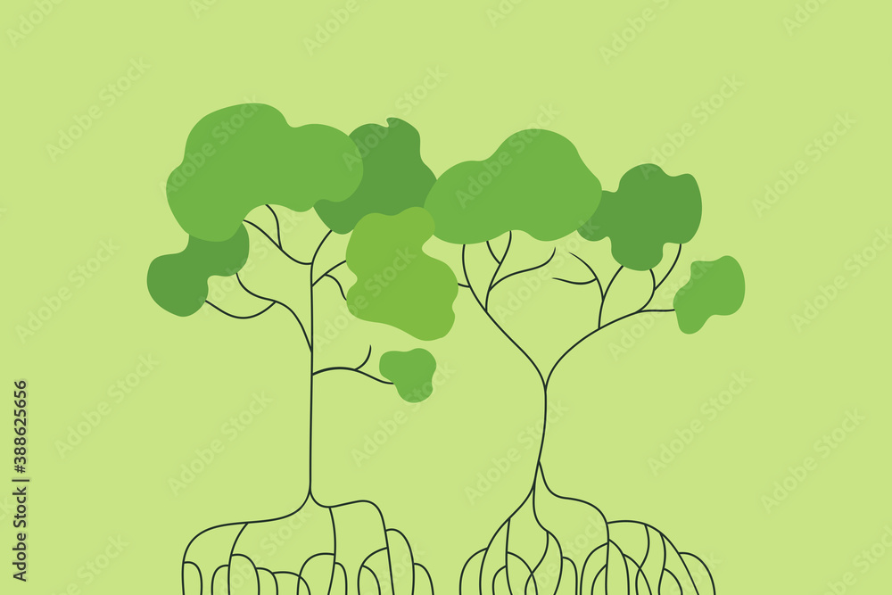Mangrove trees drawing, simple flat design vector illustration Stock ...