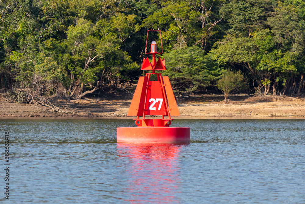 Poster Red lateral buoy (port), river/sea mark used in marine piloting ...