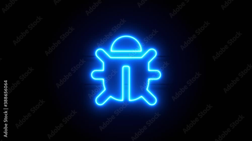 Bug neon sign appear in center and disappear after some time. Animated ...