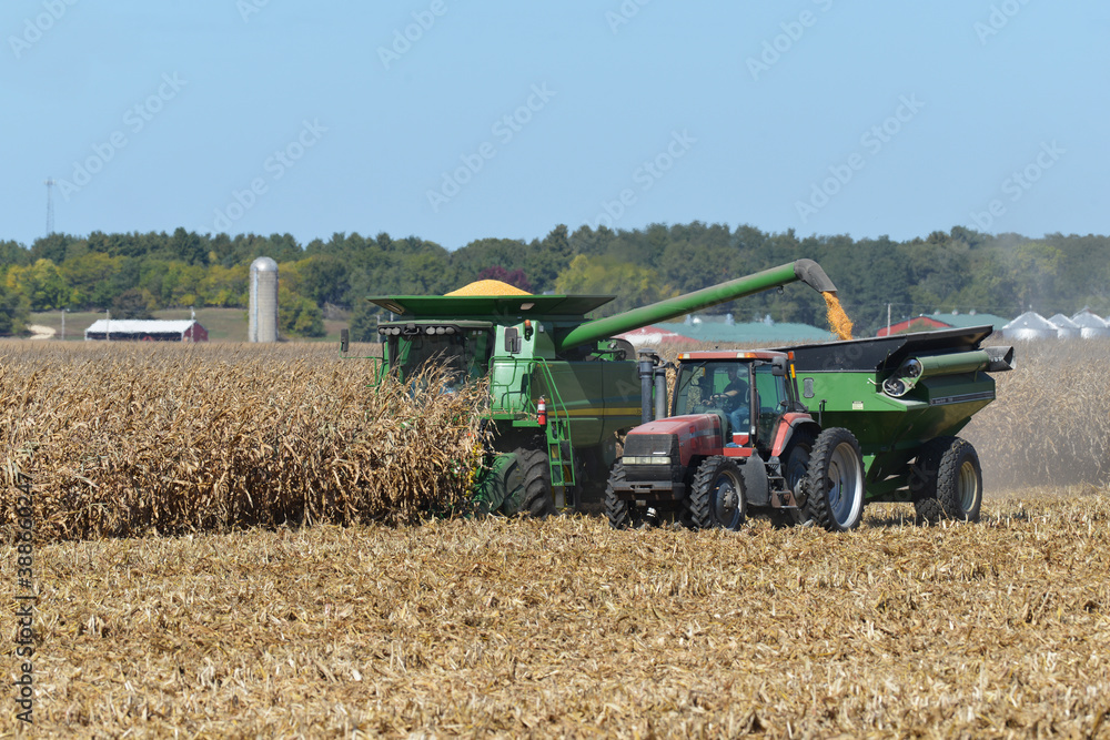 John Deere Combine Harvesting Corn