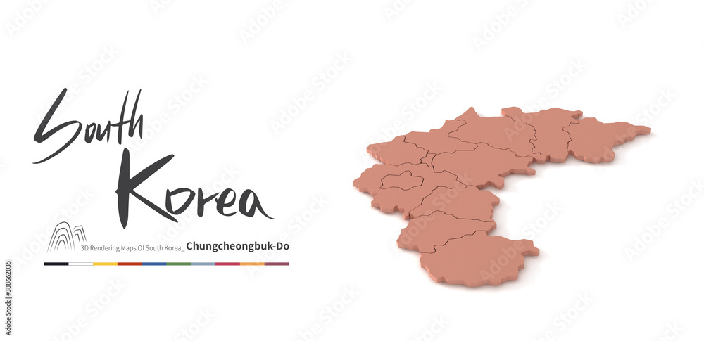 chungcheongbuk-do map. 3d rendering map of south korea provinces. Stock ...