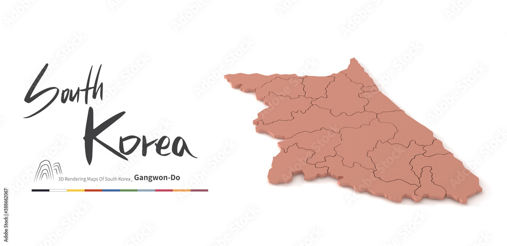 gangwon-do map. 3d rendering map of south korea provinces. Stock ...