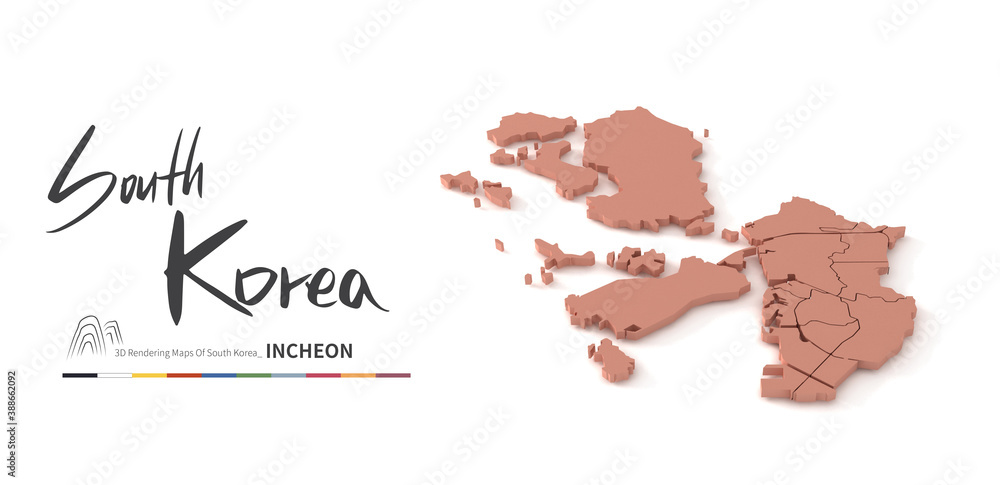 incheon map. 3d rendering map of south korea provinces. Stock ...