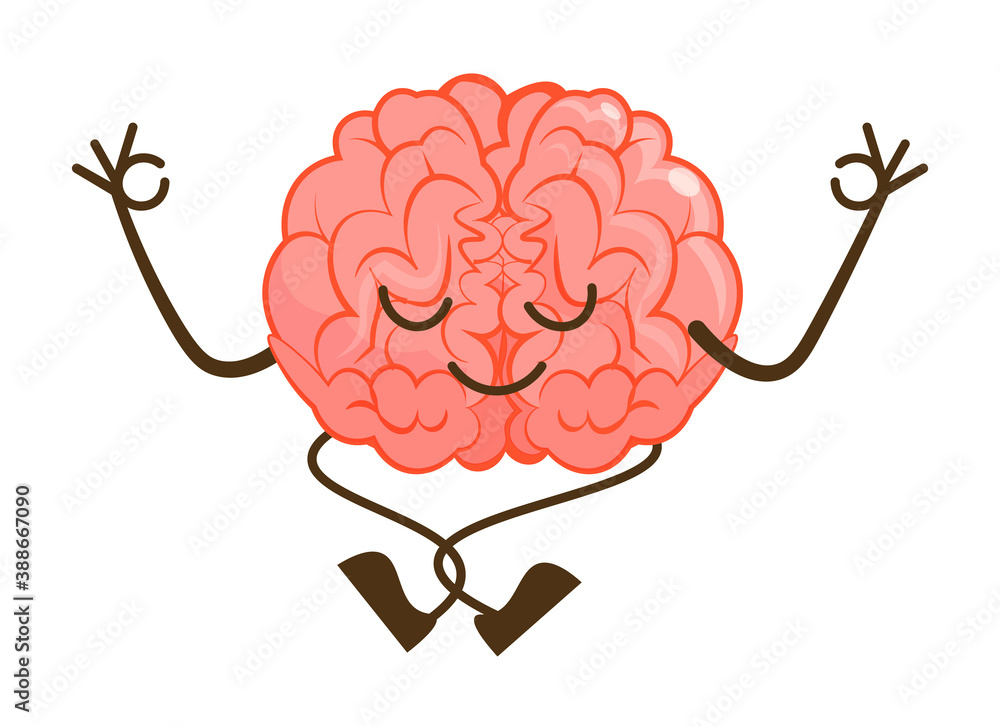 Cartoon brain character meditation in lotus pose on white Stock Vector ...