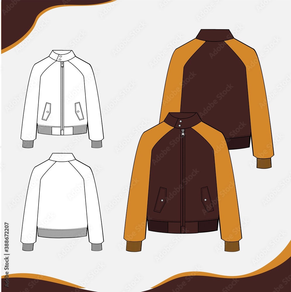 jacket fashion flat sketch template. jacket front and back view. Stock ...