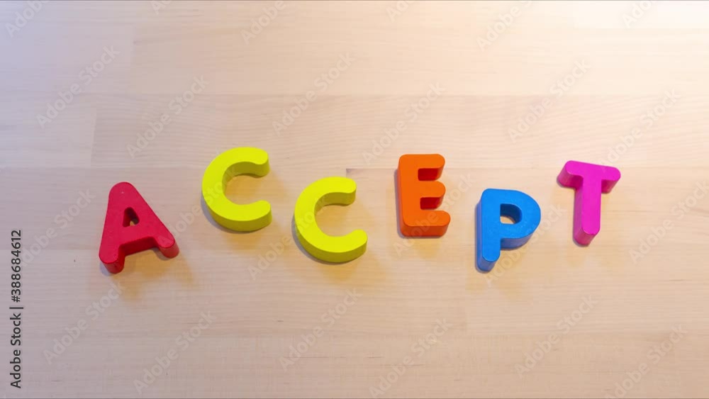 Accept text stop motion animation, jumping words for acceptance concept ...